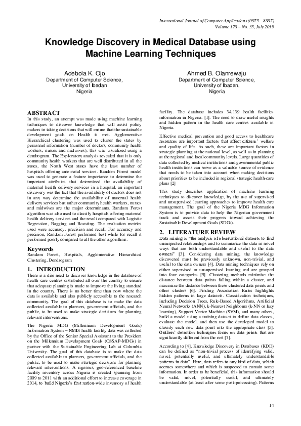 (PDF) Knowledge Discovery in Medical Database using Machine Learning Techniques