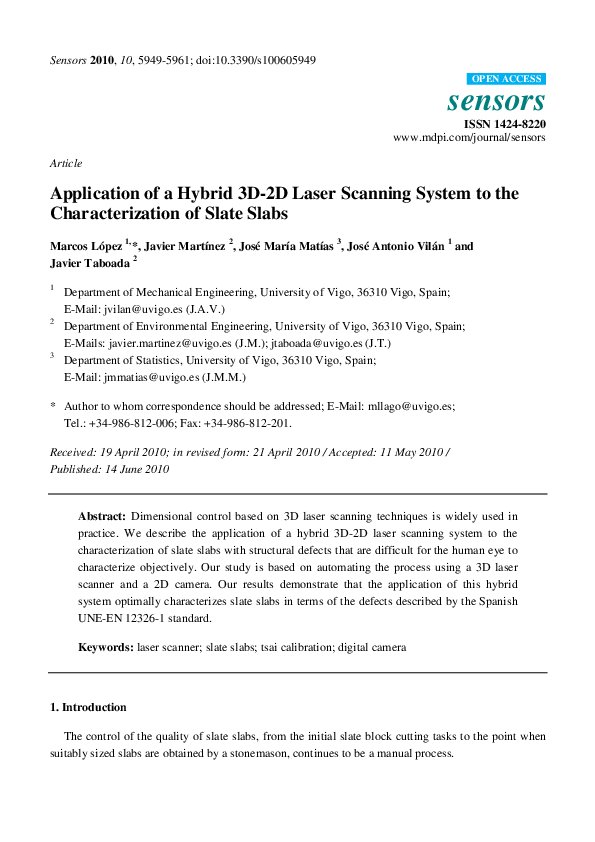 (PDF) Application of a Hybrid 3D-2D Laser Scanning System to the ...