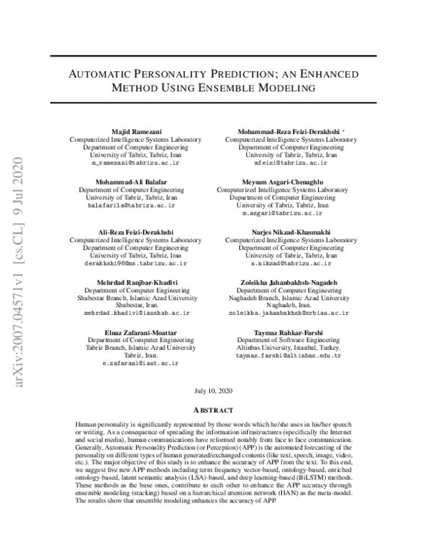 (PDF) Automatic personality prediction: an enhanced method using ...