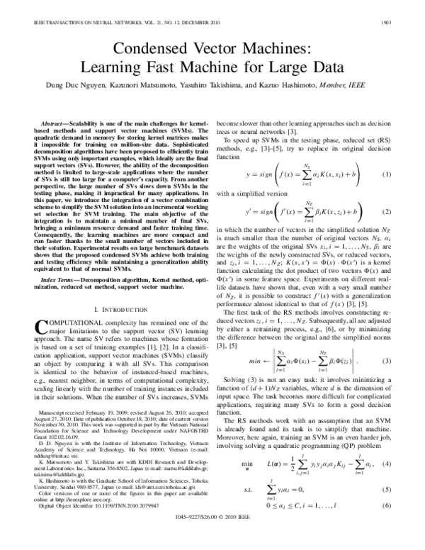 (PDF) Condensed Vector Machines: Learning Fast Machine for Large Data