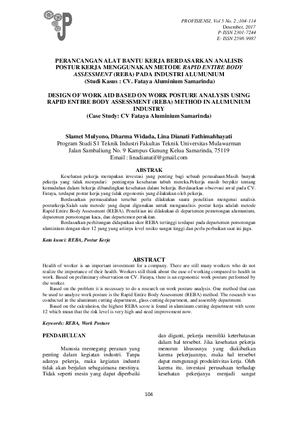 (PDF) PERANCANGAN ALAT BANTU KERJA BERDASARKAN ANALISIS POSTUR KERJA ...