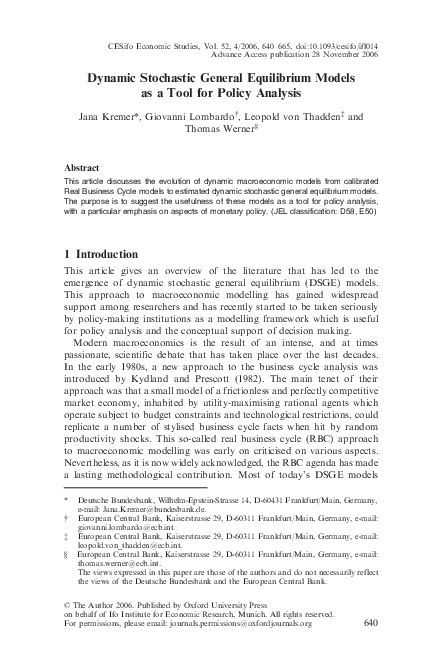 Pdf Dynamic Stochastic General Equilibrium Models As A Tool For Policy Analysis