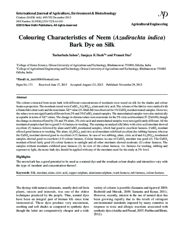 (PDF) Colouring Characteristics of Neem ( Azadirachta indica ) Bark Dye ...