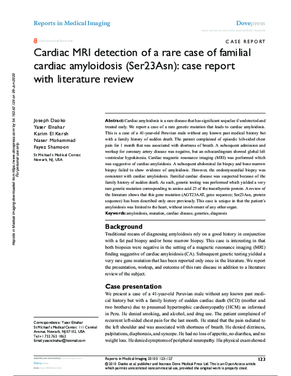 (PDF) Cardiac MRI detection of a rare case of familial cardiac ...