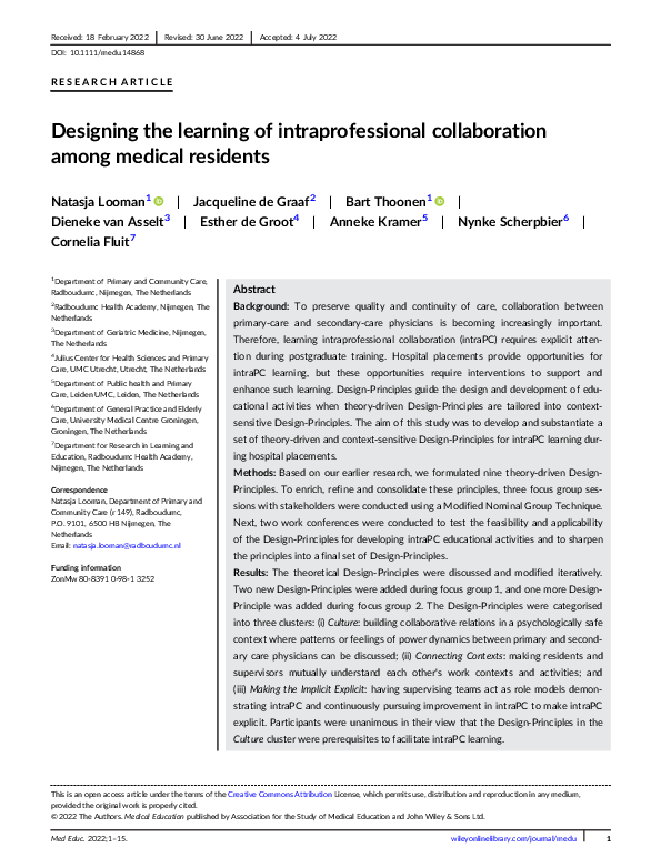 (PDF) Designing the learning of intraprofessional collaboration among ...