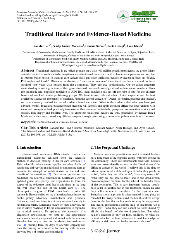 (PDF) Traditional Healers and Evidence-Based Medicine