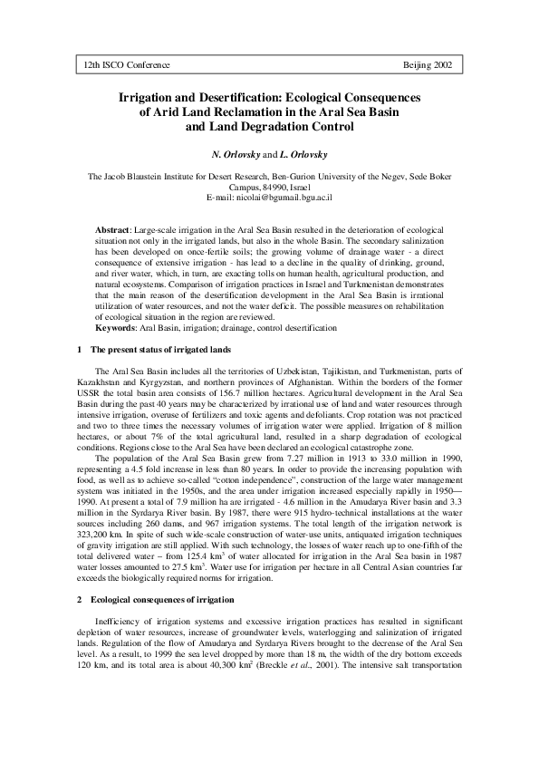(PDF) 2002. Irrigation and Desertification: ecological consequences of arid land reclamation in ...