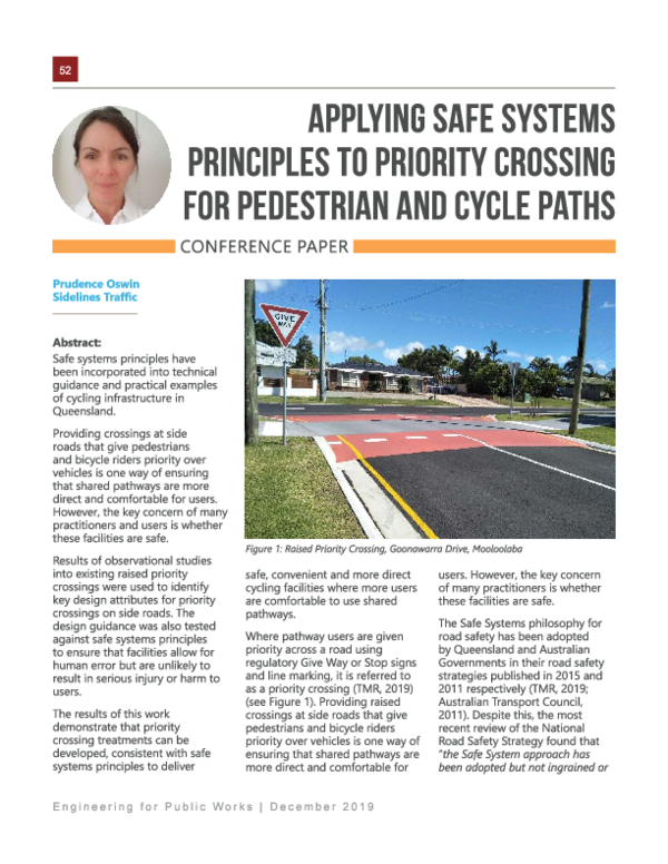 (PDF) Applying Safe Systems principles to raised priority crossings for ...