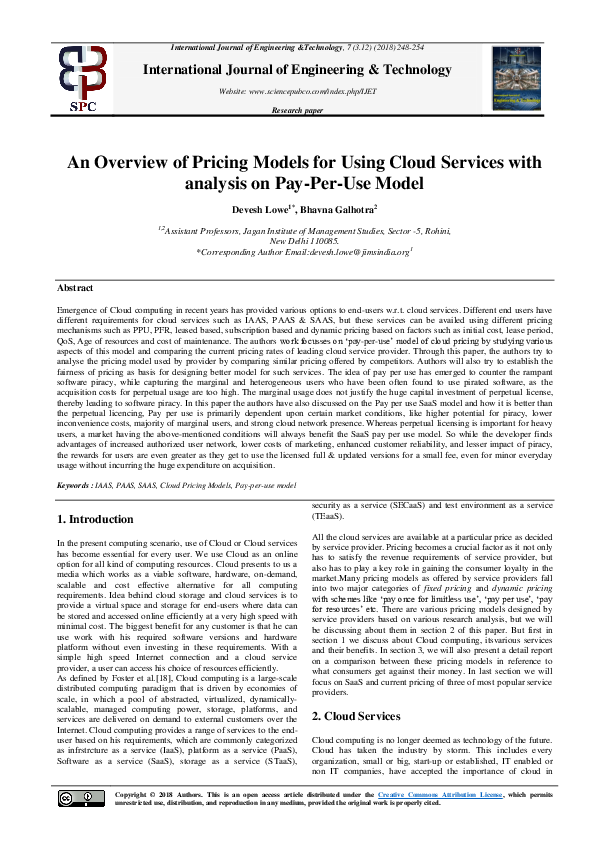 (PDF) An Overview of Pricing Models for Using Cloud Services with ...