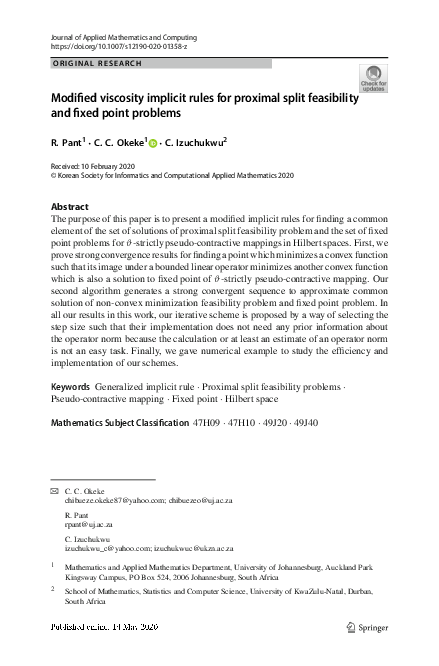 (PDF) Modified viscosity implicit rules for proximal split feasibility and fixed point problems