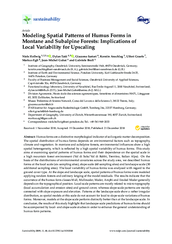 (PDF) Modeling Spatial Patterns of Humus Forms in Montane and Subalpine ...