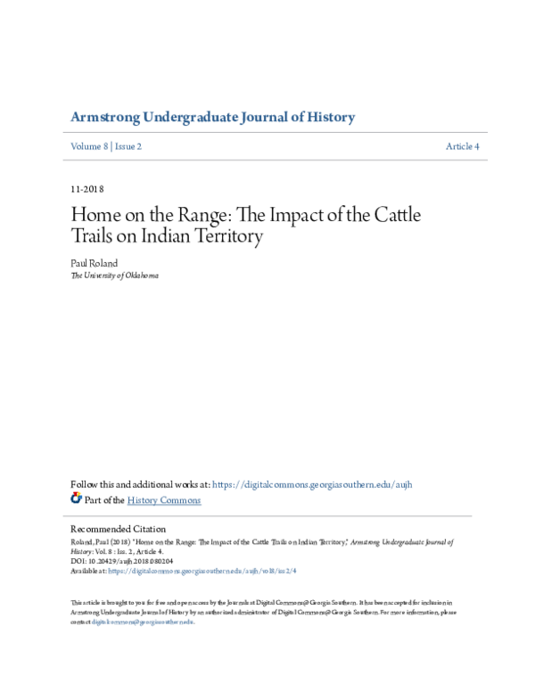 (PDF) Home on the Range: The Impact of the Cattle Trails on Indian ...