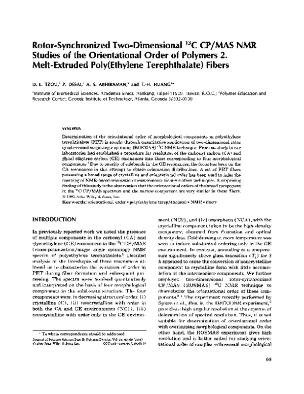 (PDF) Rotor-synchronized two-dimensional 13C CP/MAS NMR studies of the ...