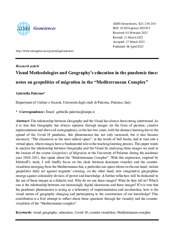 (PDF) Visual Methodologies and Geography's education in the pandemic ...
