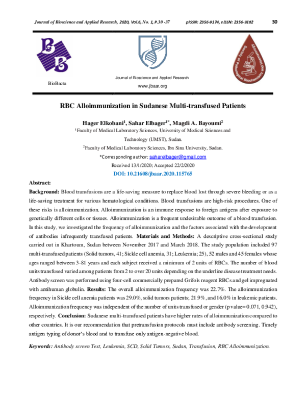 (PDF) RBC Alloimmunization in Sudanese Multi-transfused Patients
