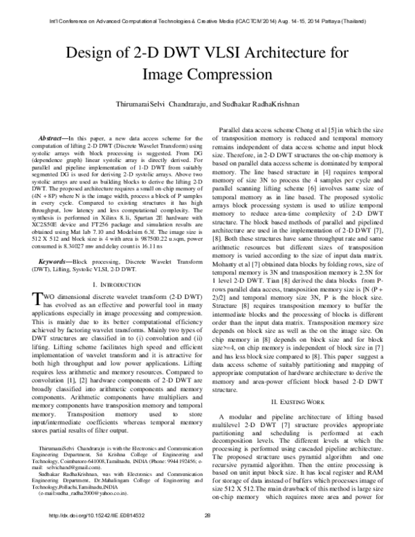 Pdf Design Of 2 D Dwt Vlsi Architecture For Image Compression