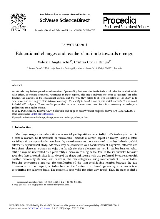 (PDF) Educational changes and teachers’ attitude towards change