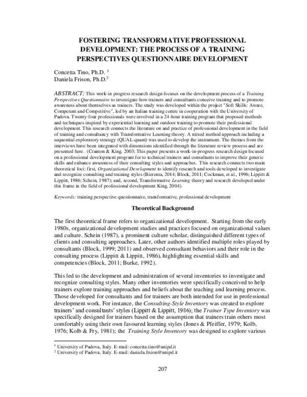 (PDF) Fostering Transformative Professional Development: The Process of ...