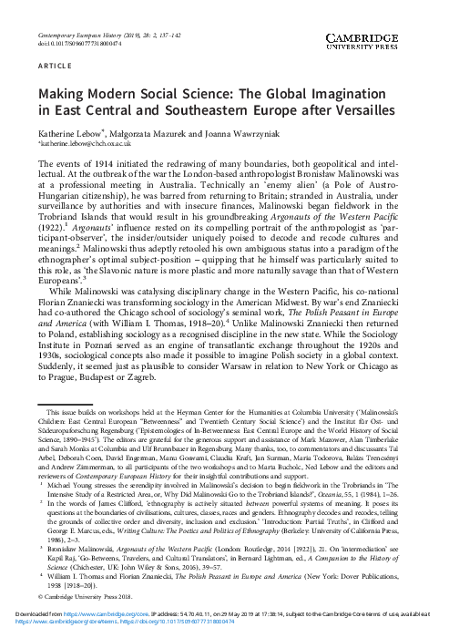(PDF) Making Modern Social Science: The Global Imagination in East ...