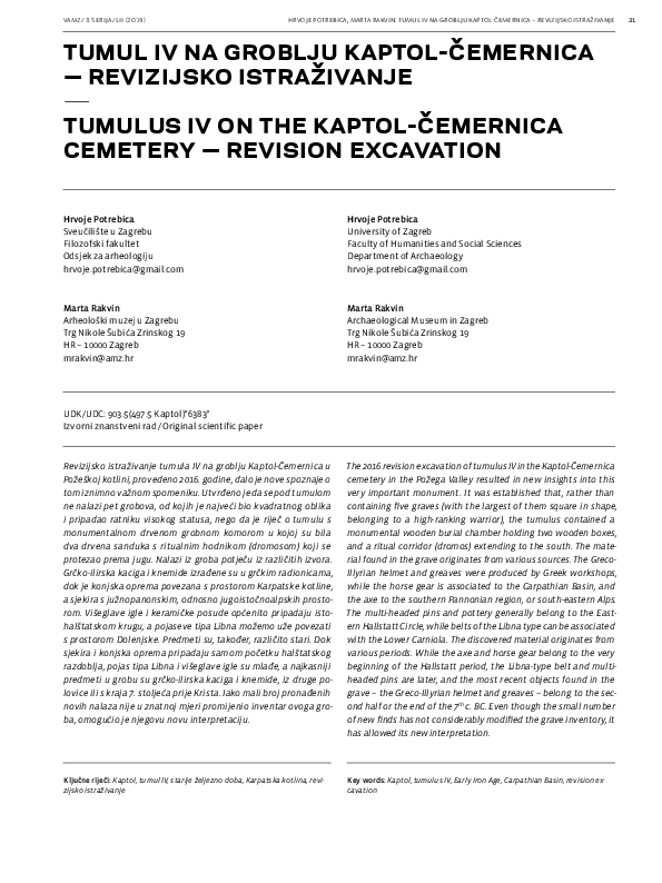 (PDF) Tumulus IV on the Kaptol-Čemernica cemetery – revision excavation ...