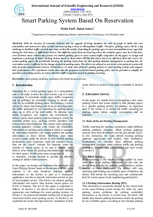 (PDF) Smart Parking System Based On Reservation