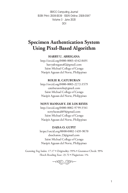 (PDF) Specimen Authentication System Using Pixel-Based Algorithm