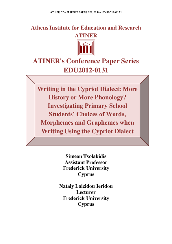 (PDF) Writing in the Cypriot Dialect : More History or More Phonology ...