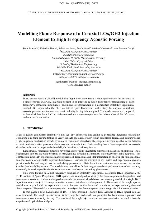 (PDF) Modelling Flame Response of a Co-axial LOx/GH2 Injection Element ...