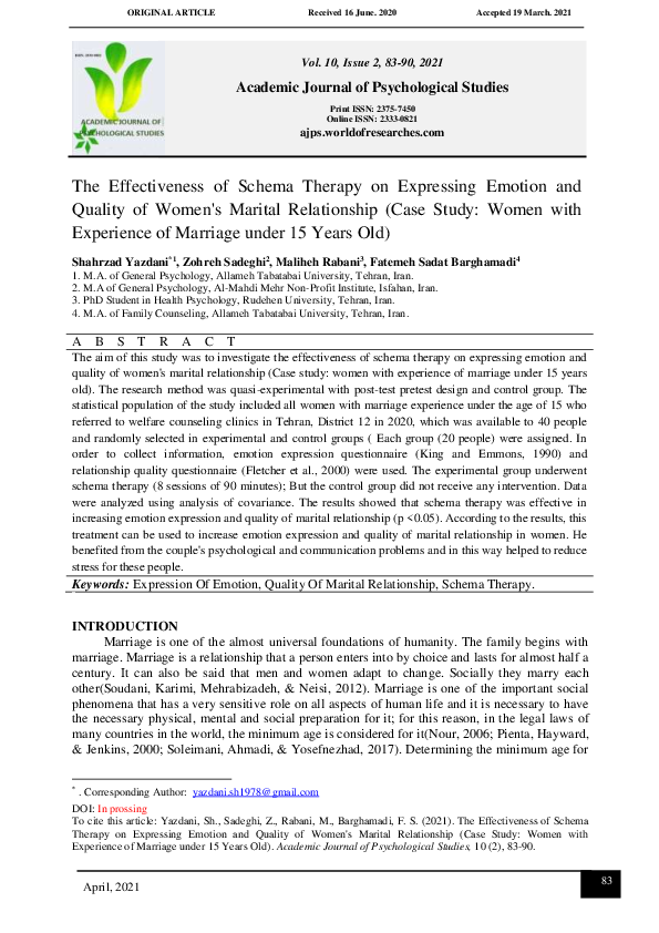 (PDF) The Effectiveness of Schema Therapy on Expressing Emotion and ...