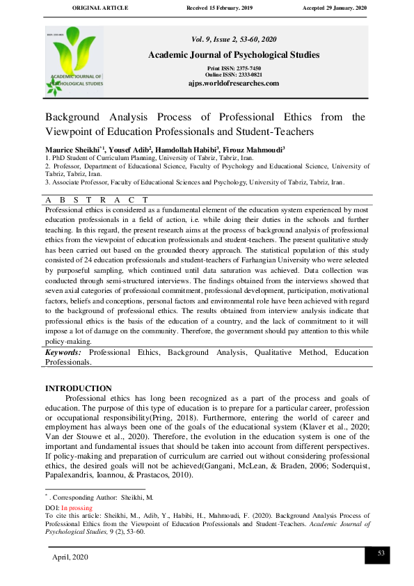 (PDF) Background Analysis Process of Professional Ethics from the ...