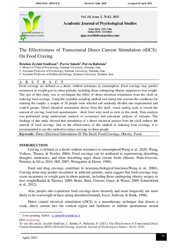 (PDF) The Effectiveness of Transcranial Direct Current Stimulation ...