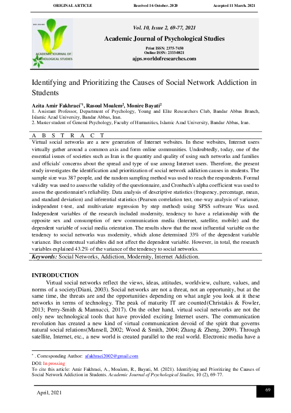 (PDF) Identifying and Prioritizing the Causes of Social Network ...