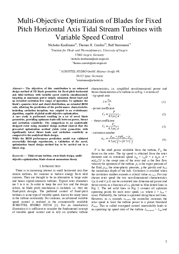 Pdf 1 Multi Objective Optimization Of Blades For Fixed Pitch