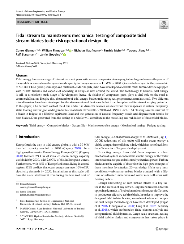 (PDF) Tidal stream to mainstream: mechanical testing of composite tidal ...