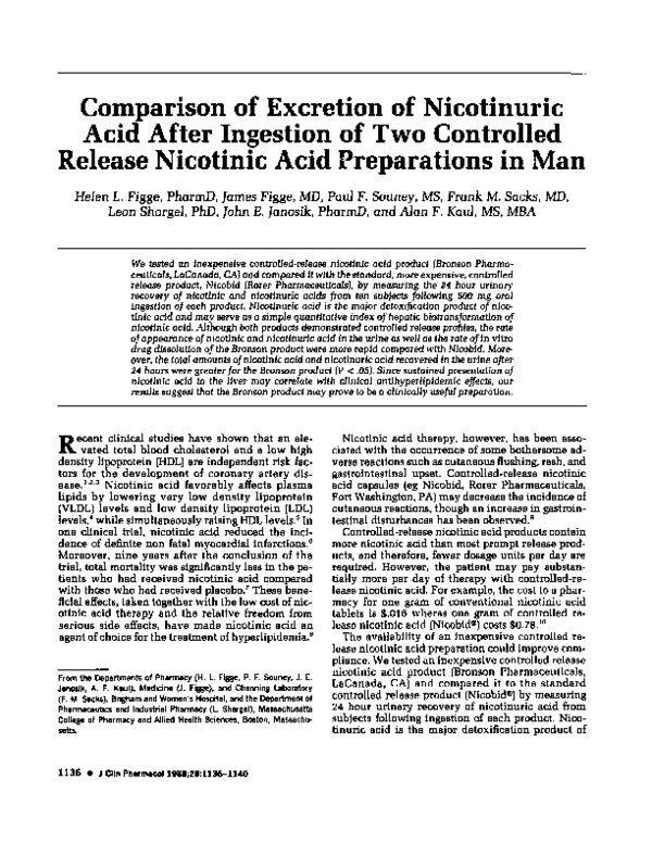 (PDF) Comparison of Excretion of Nicotinuric Acid After Ingestion of Two Controlled Release ...