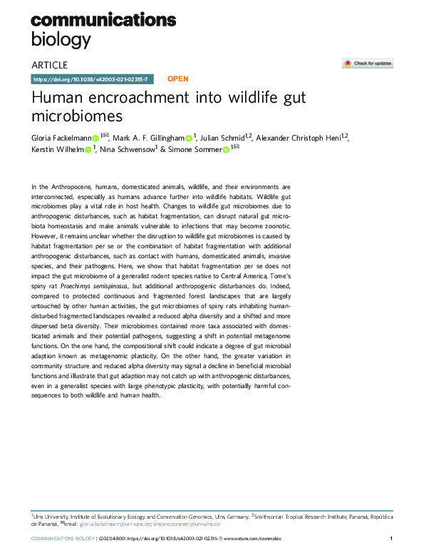 (PDF) Human encroachment into wildlife gut microbiomes | Gloria ...