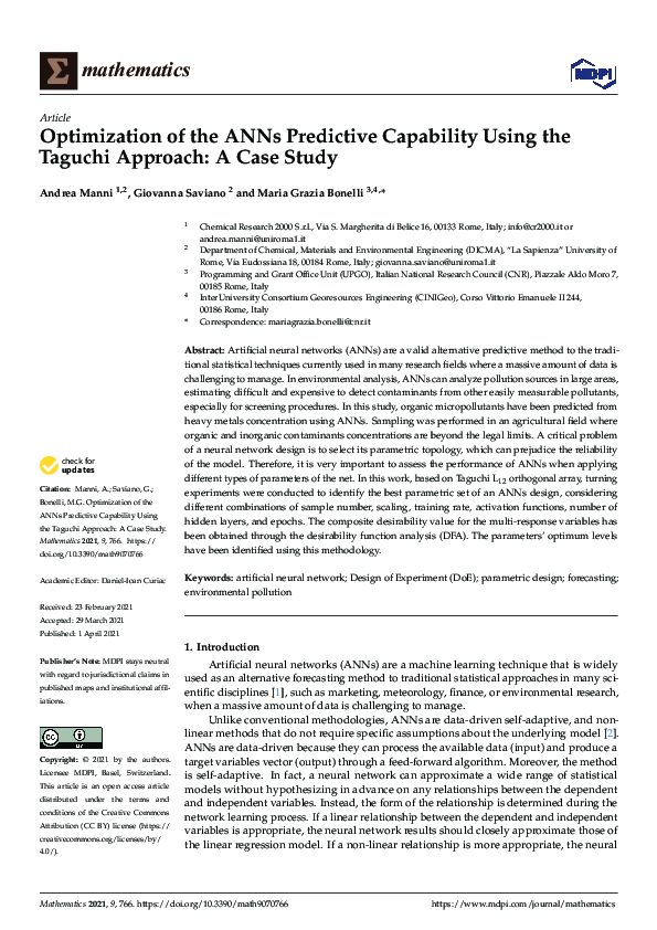 (PDF) Optimization of the ANNs Predictive Capability Using the Taguchi Approach: A Case Study