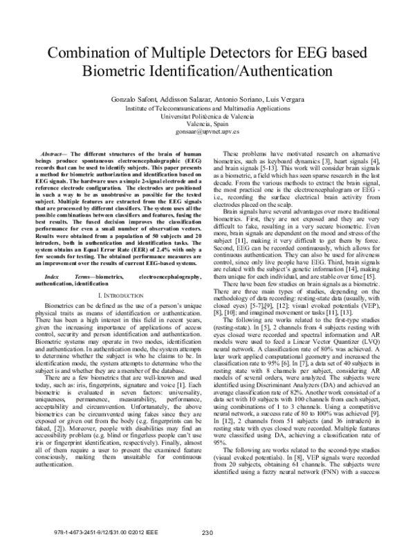 (PDF) Combination of multiple detectors for EEG based biometric identification/authentication ...