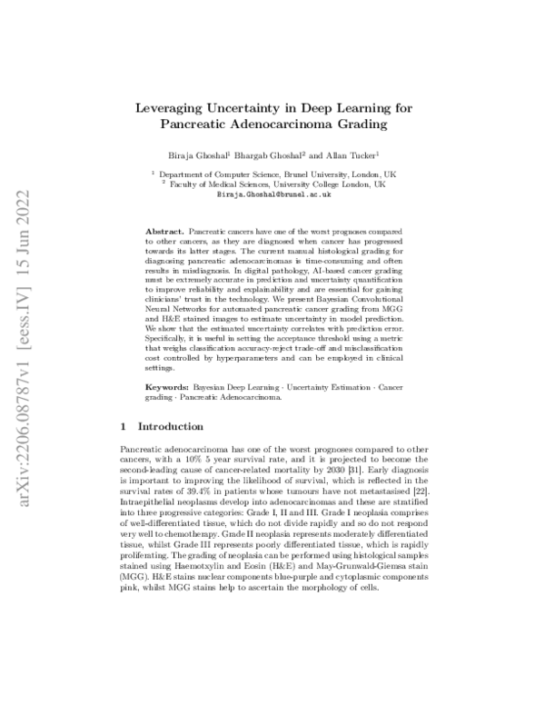 (PDF) Leveraging Uncertainty in Deep Learning for Pancreatic Adenocarcinoma Grading