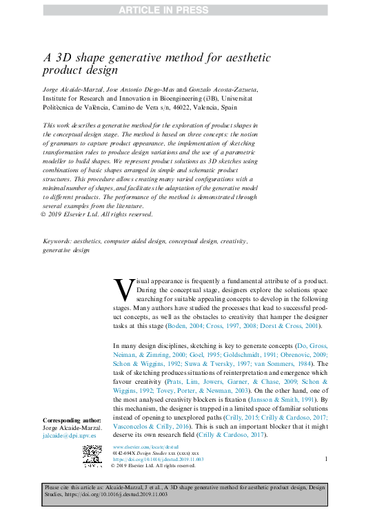 (PDF) A 3D shape generative method for aesthetic product design