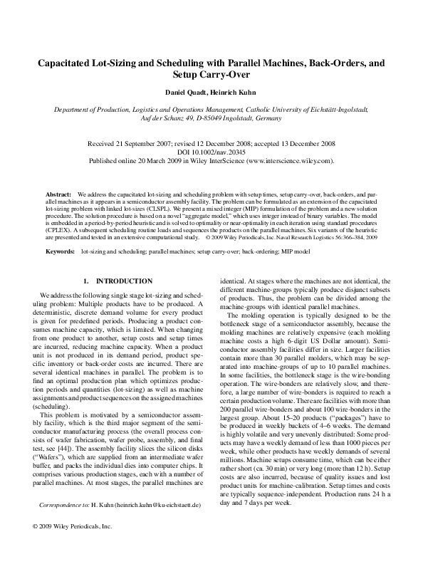 (PDF) Capacitated lot sizing and scheduling with parallel machines and shared buffers: A case ...
