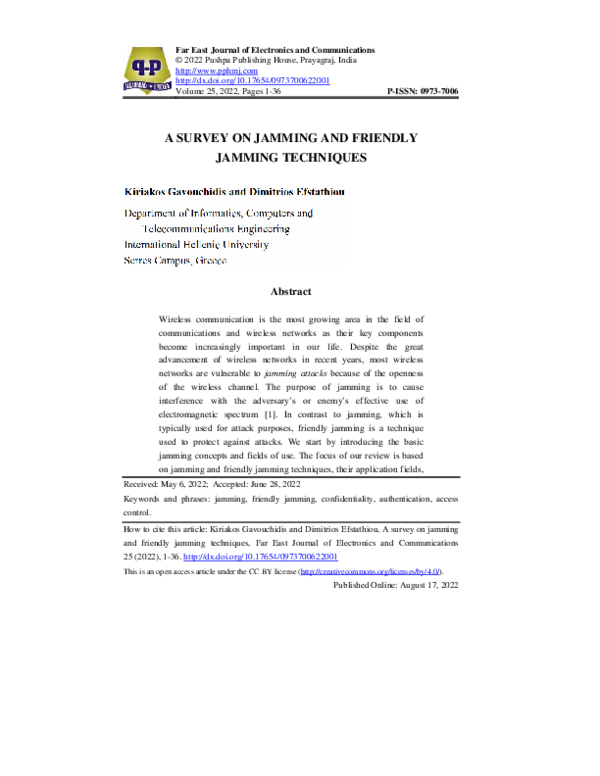 (PDF) A Survey on Jamming and Friendly Jamming Techniques