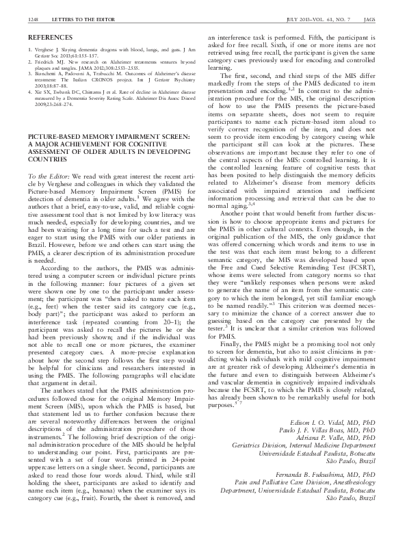 (PDF) Picture-Based Memory Impairment Screen: A Major Achievement for ...