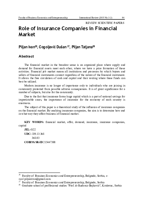 (PDF) Role of insurance companies in financial market