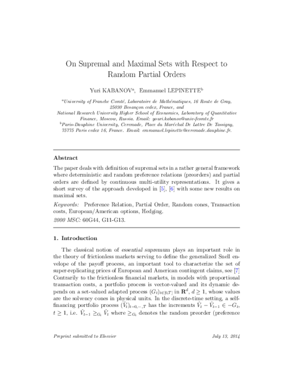 (PDF) On Supremal and Maximal Sets with Respect to Random Partial Orders