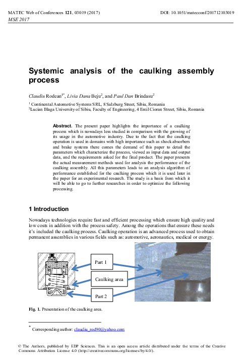 (PDF) Systemic analysis of the caulking assembly process