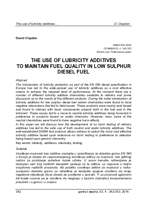 (PDF) The Use of Lubricity Additives to Maintain Fuel Quality in Low ...