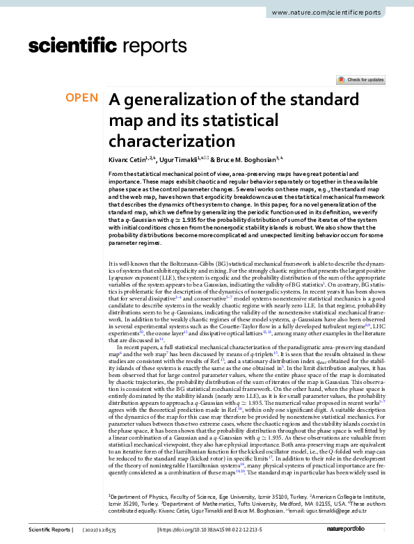 Pdf A Generalization Of The Standard Map And Its Statistical Characterization