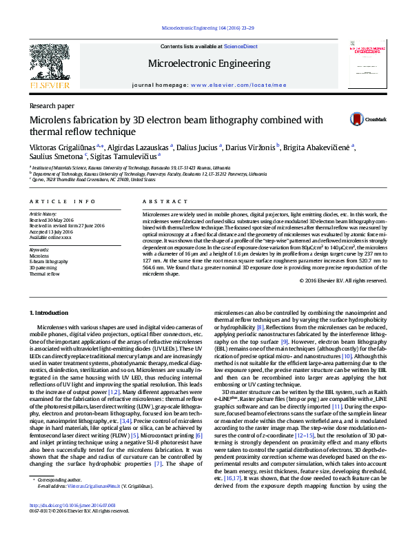 (PDF) Microlens fabrication by 3D electron beam lithography combined ...