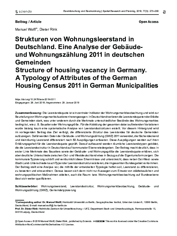 (PDF) Structure of housing vacancy in Germany. A Typology of Attributes ...